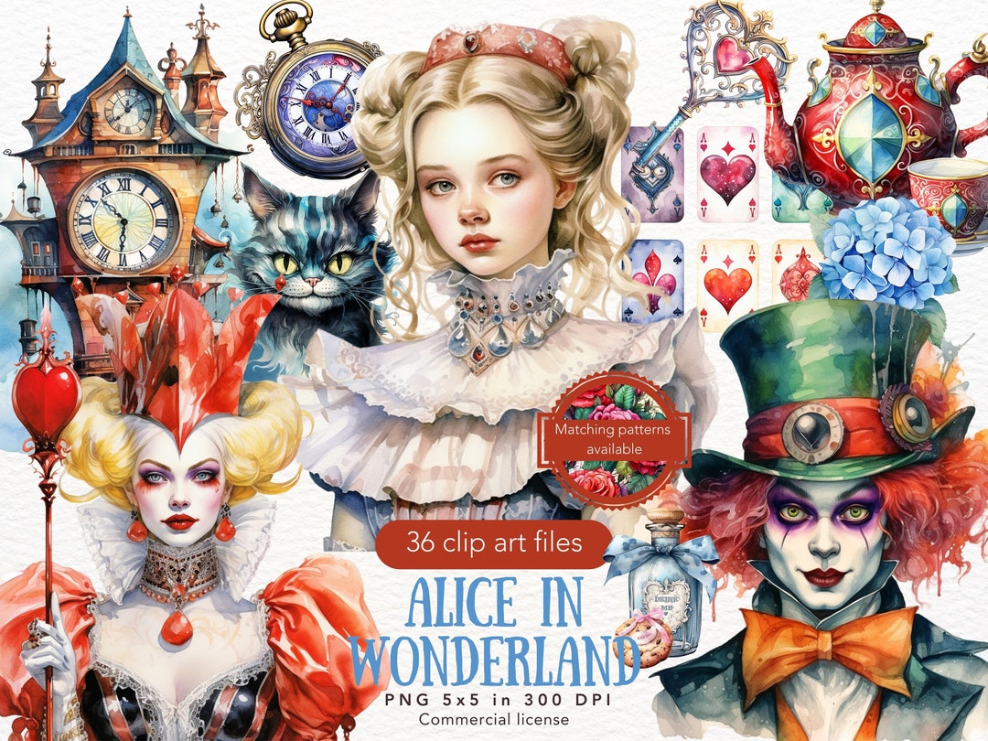 Watercolor Alice in Wonderland Clipart, Alice Clip Art, Alice ...