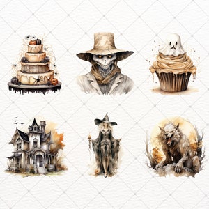 Watercolor Neutral Halloween Clip Art Bundle, Cute Beige Ghost Clipart ...