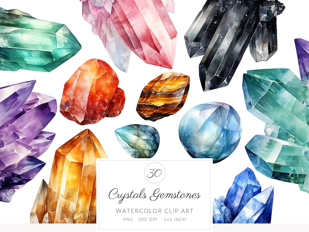 Watercolor Crystals Gemstones Clip Art, Crystals and Minerals PNG ...