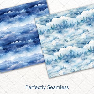 Seamless Watercolor Winter Sky Patterns, Cozy Snowy Winter Snowflake ...