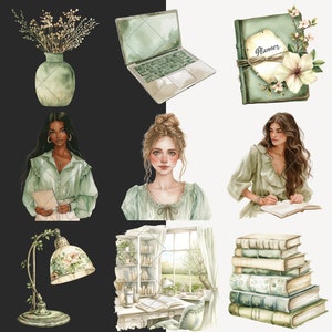 Watercolor Green Planner Lover Clipart, Planner Clip Art, Planner Girl ...