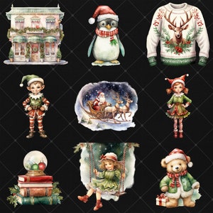 Watercolor Christmas PNG Clipart Bundle Images, Classic Christmas ...