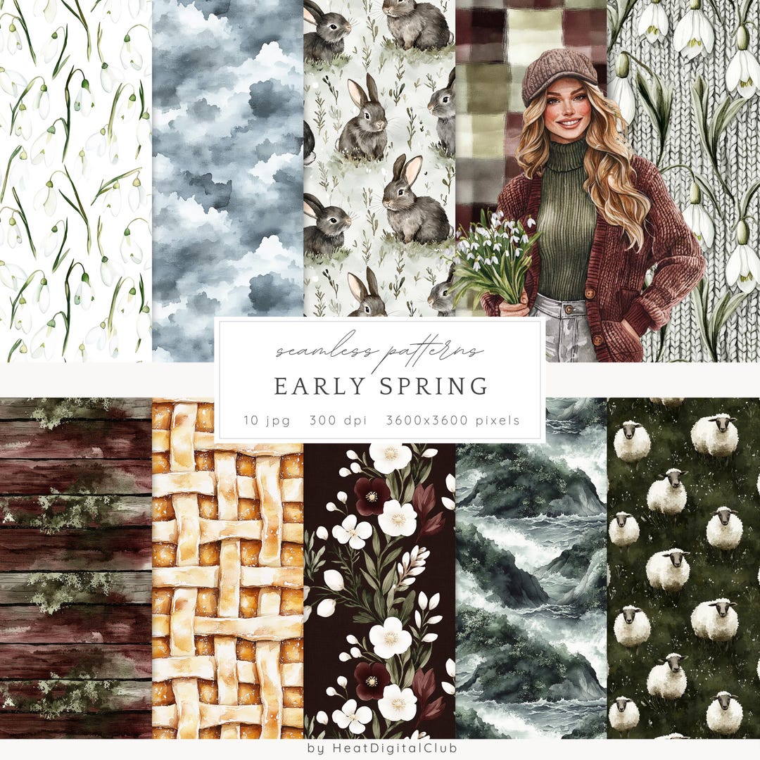 Watercolor Early Spring Seamless Patterns, Moody Spring Pattern JPEG ...