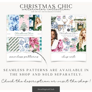 Watercolor Grandmillennial Christmas Clipart, Chinoiserie Clip Art ...