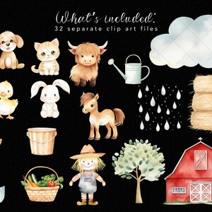 Watercolor Cute Farm Clipart Bundle, Funny Farm Animals Digital Clip ...