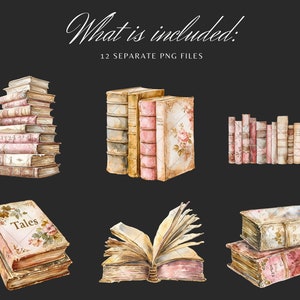 Watercolor Vintage Books Clipart, Book Clip Art, Book Lover, Reading ...