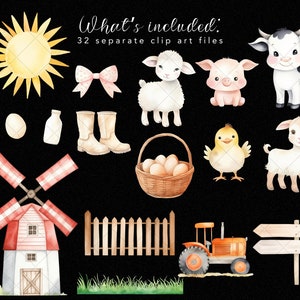 Watercolor Cute Farm Clipart Bundle, Funny Farm Animals Digital Clip ...