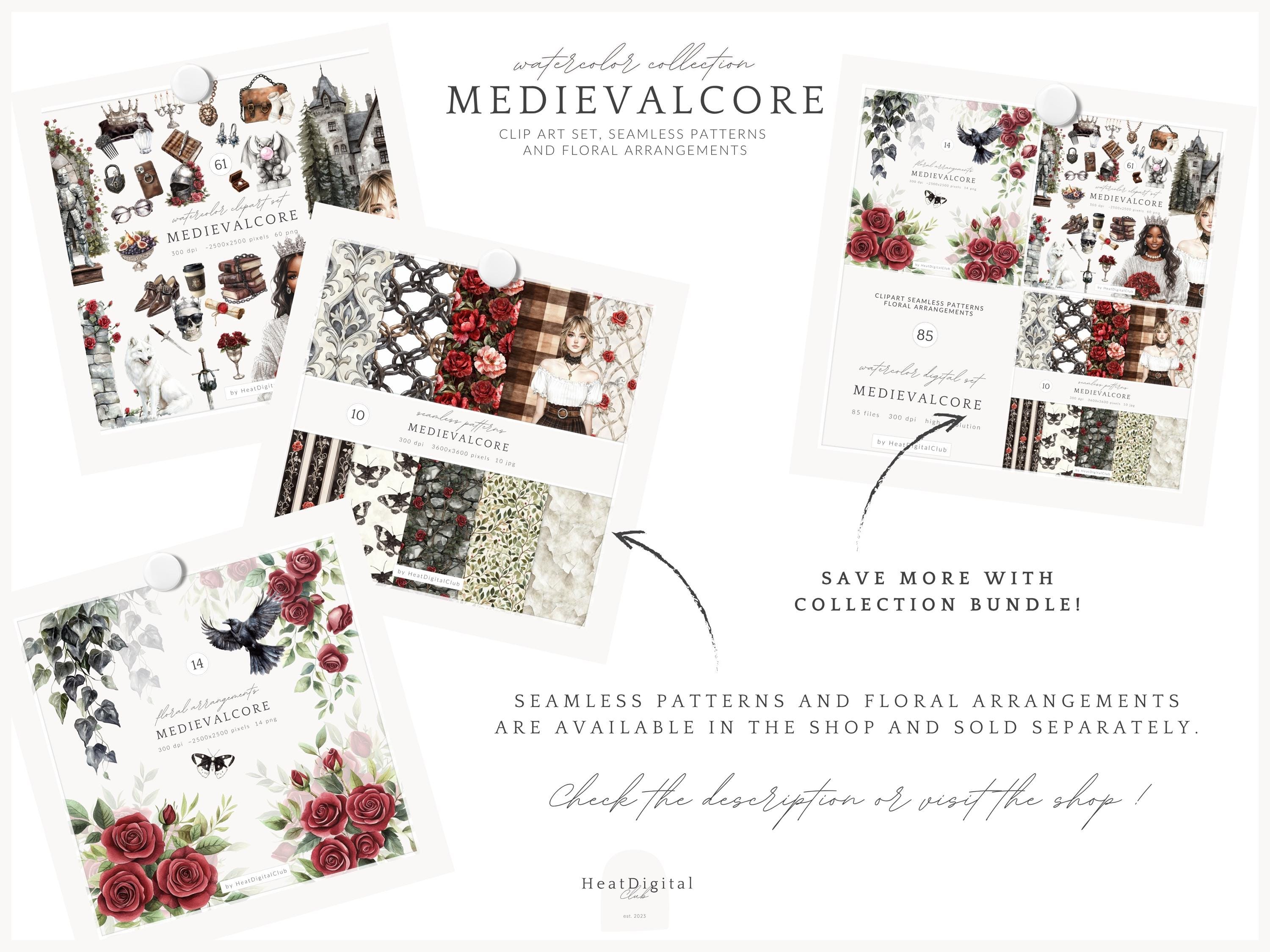 Watercolor Medievalcore Clipart Set, Gothic Aesthetic Clipart, Medieval ...