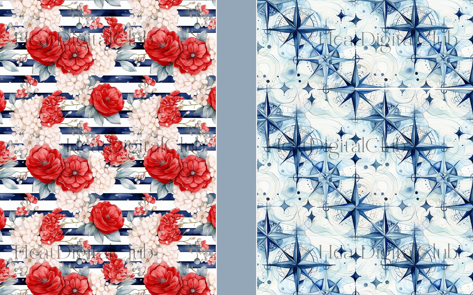 10 Seamless Watercolor Nautical Patterns, Romantic Navy Digital ...