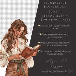 Watercolor Autumn Library Clipart Bundle, Fall Clipart PNG, Books ...