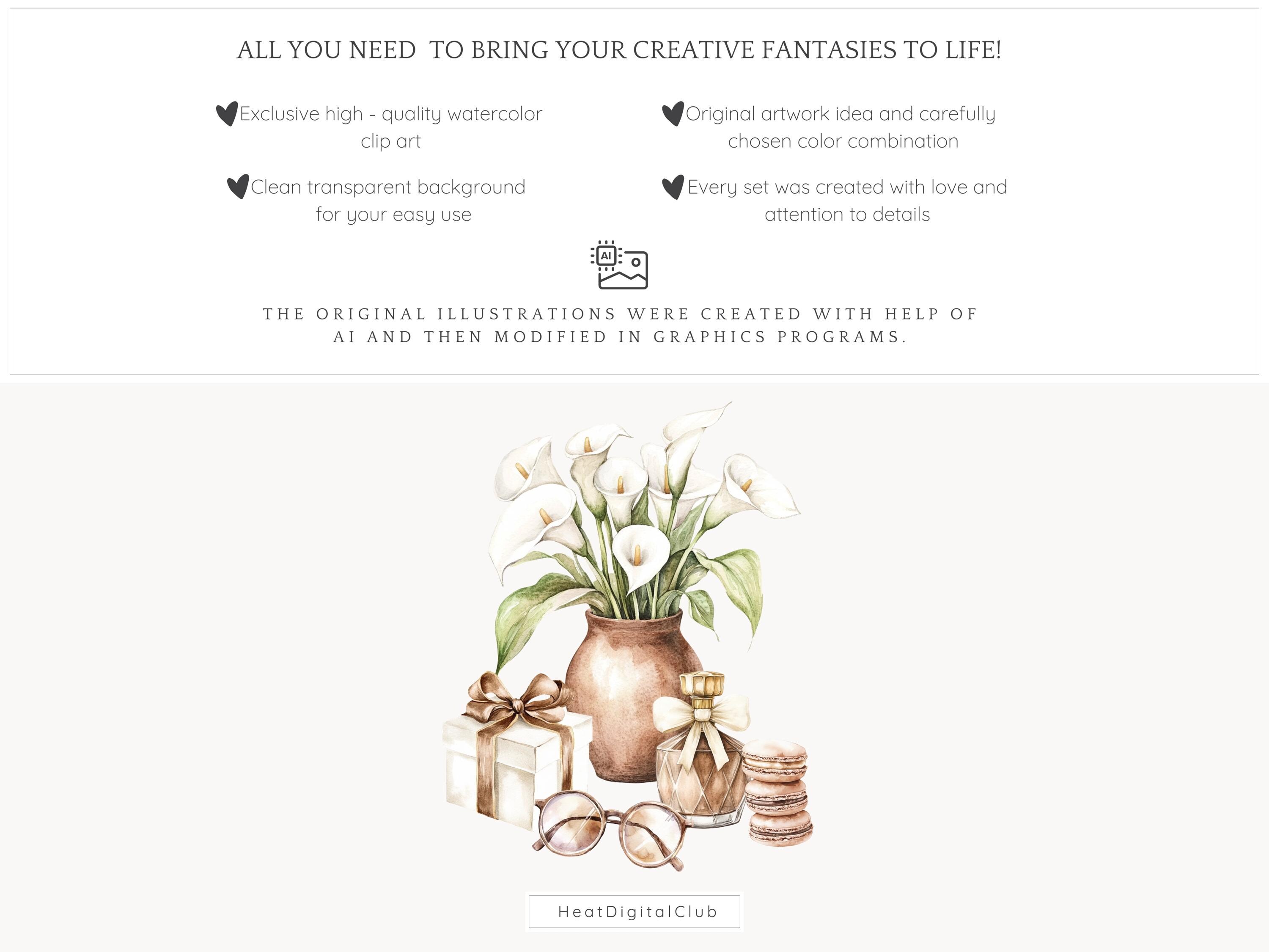 Watercolor Mocha Spring Clipart, Cottage Spring Summer Garden, Cozy ...