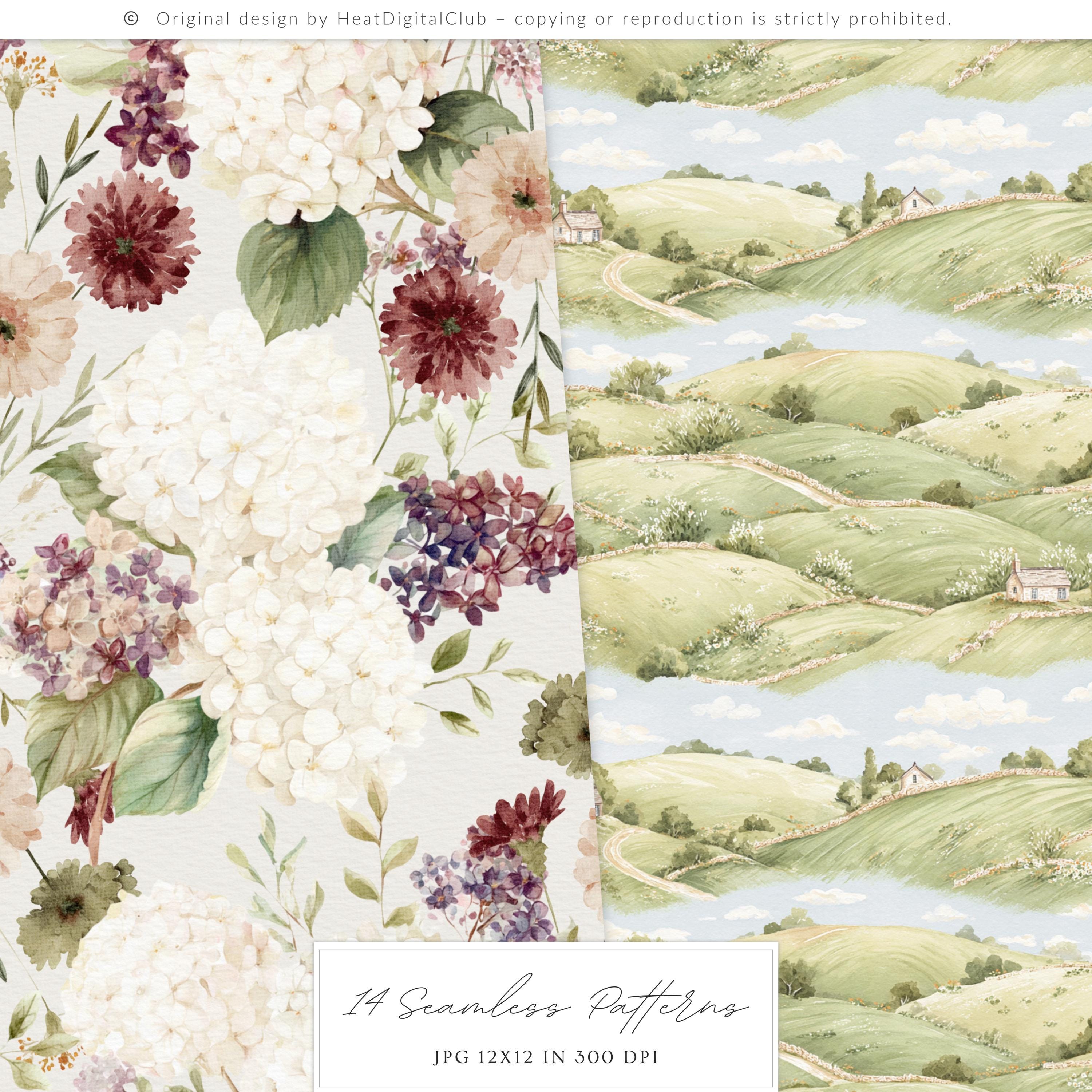 Watercolor Spring Journey Seamless Patterns, JPG Textures, Tartan ...
