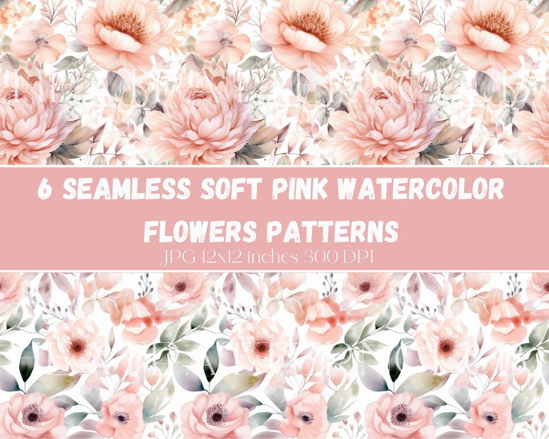 6 Seamless Soft Pink Watercolor Flowers Patterns JPEG - Etsy