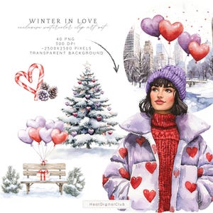 Watercolor Winter in Love Clipart, Cozy Romantic Winter Clip Art Bundle ...