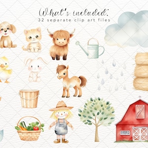 Watercolor Cute Farm Clipart Bundle, Funny Farm Animals Digital Clip ...
