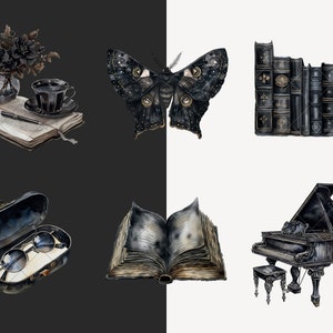 Watercolor Gothic Academia Clipart, Dark Academia Clip Art, Romantic ...