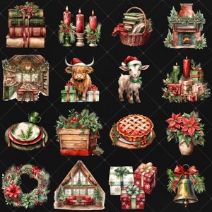 Watercolor Rustic Christmas Clipart Bundle, Farmhouse Holiday Clip Art ...