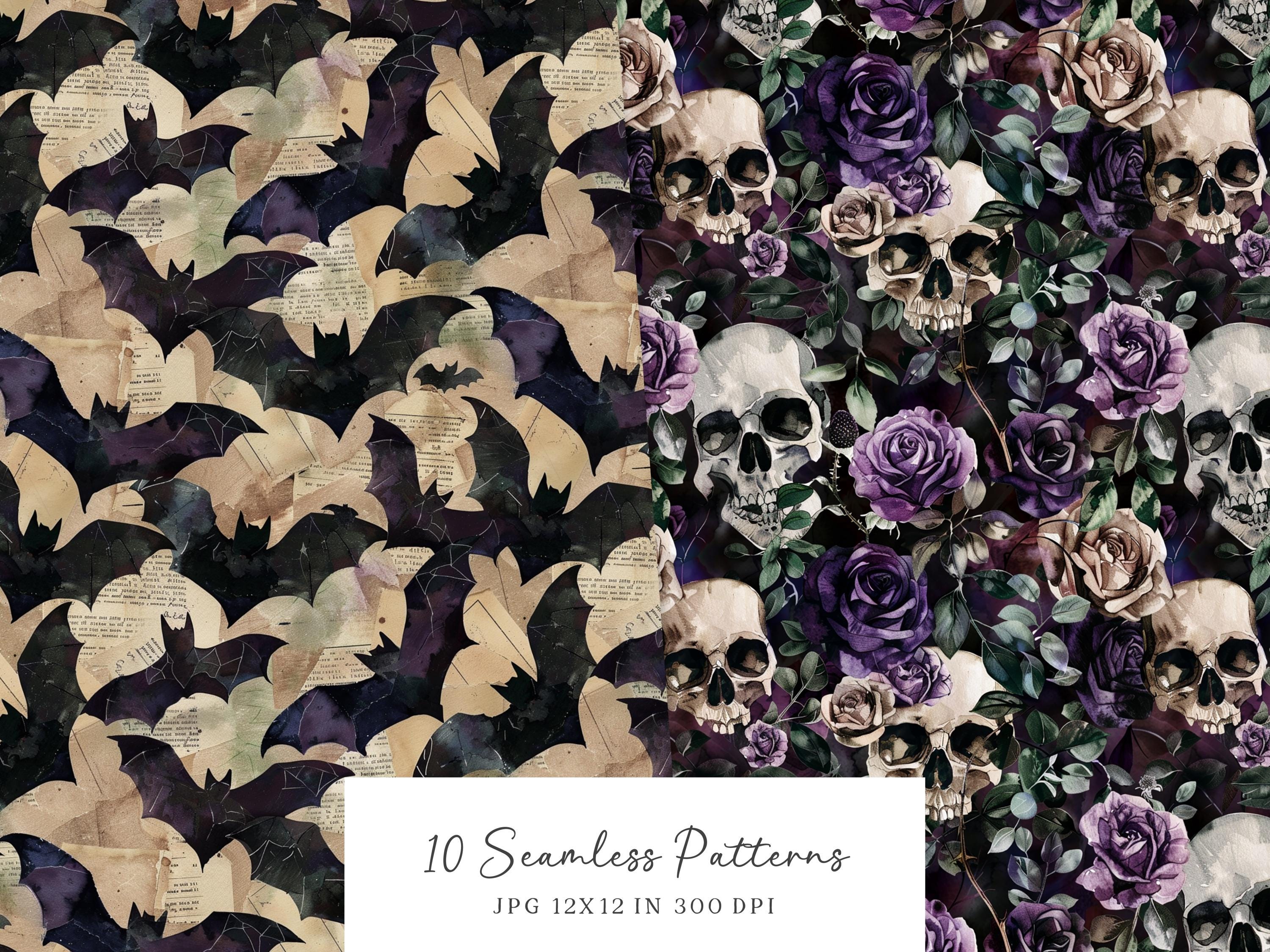 Watercolor Dark Poem Seamless Patterns, Dark Gothic Pattern JPEG ...