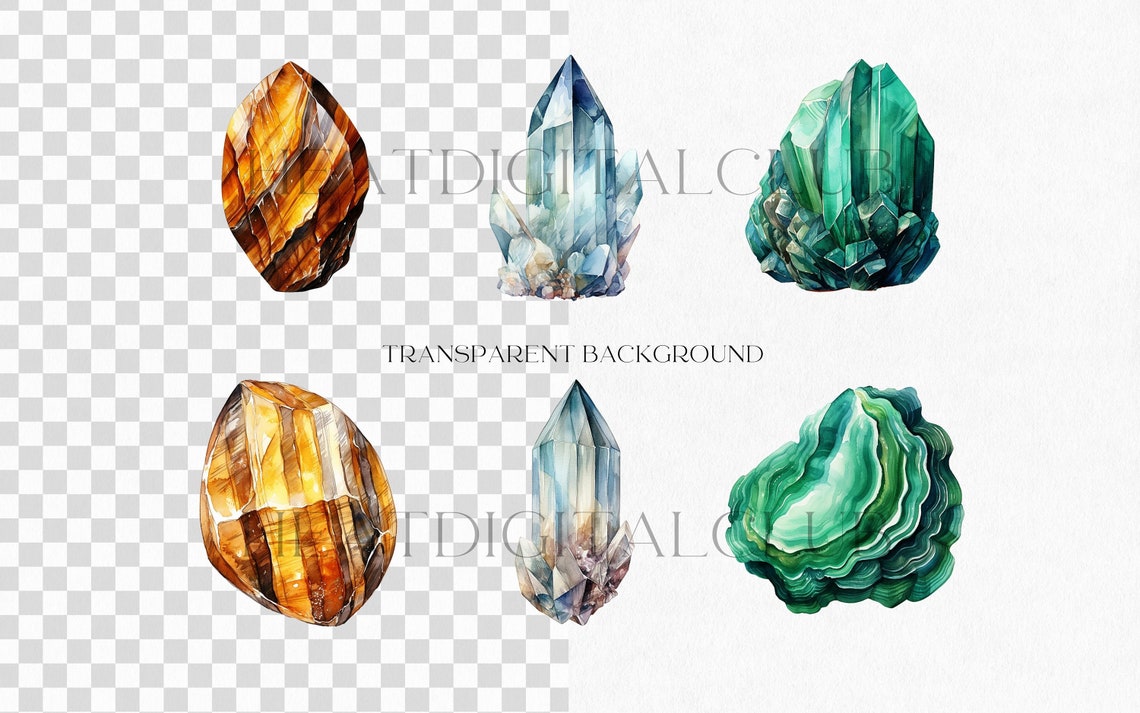 Watercolor Crystals Gemstones Clip Art Crystals and Minerals - Etsy