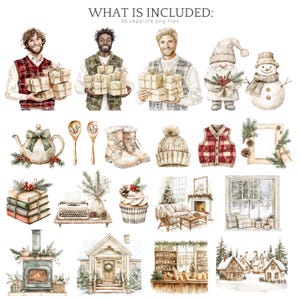 Watercolor Christmas Clipart, Organic and Cozy Xmas Clip Art, Christmas ...