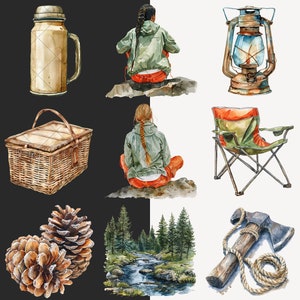 Watercolor Forest Adventure Clipart, Camping Clip Art, Travel PNG ...
