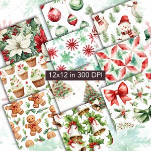 Seamless Watercolor Christmas Patterns Bundle, Xmas JPEG, Holiday ...