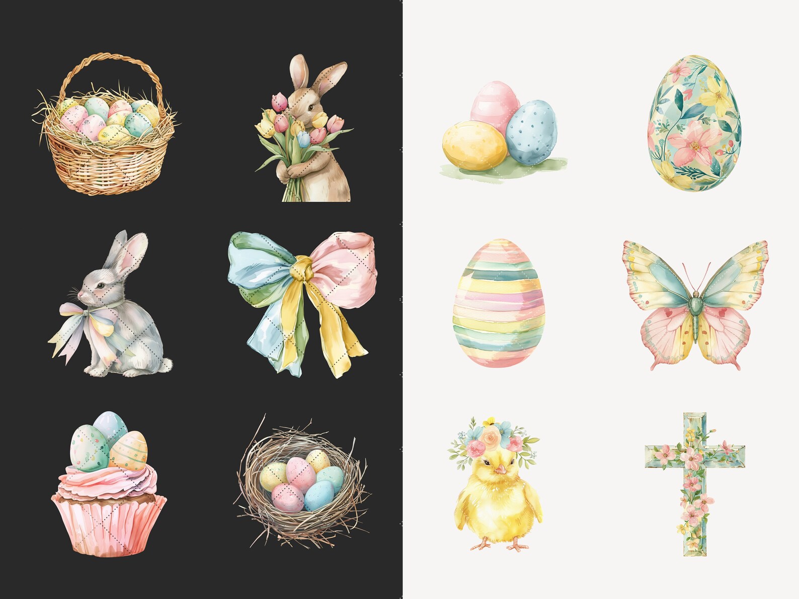 Watercolor Pastel Easter Clipart, Pastel Easter Eggs Clip Art, Easter ...
