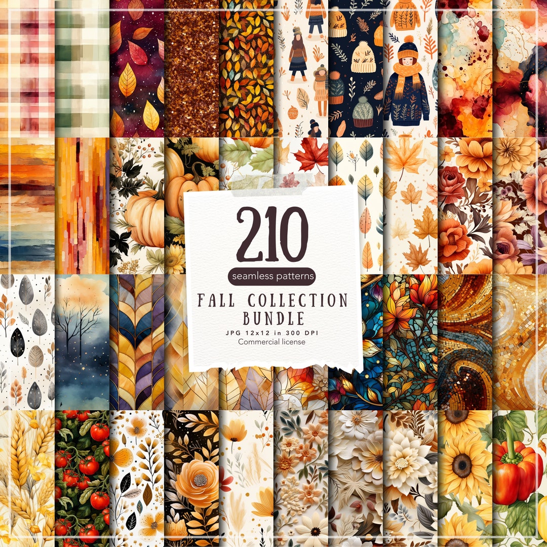Seamless Watercolor Fall Patterns Bundle, Autumn Floral Digital ...