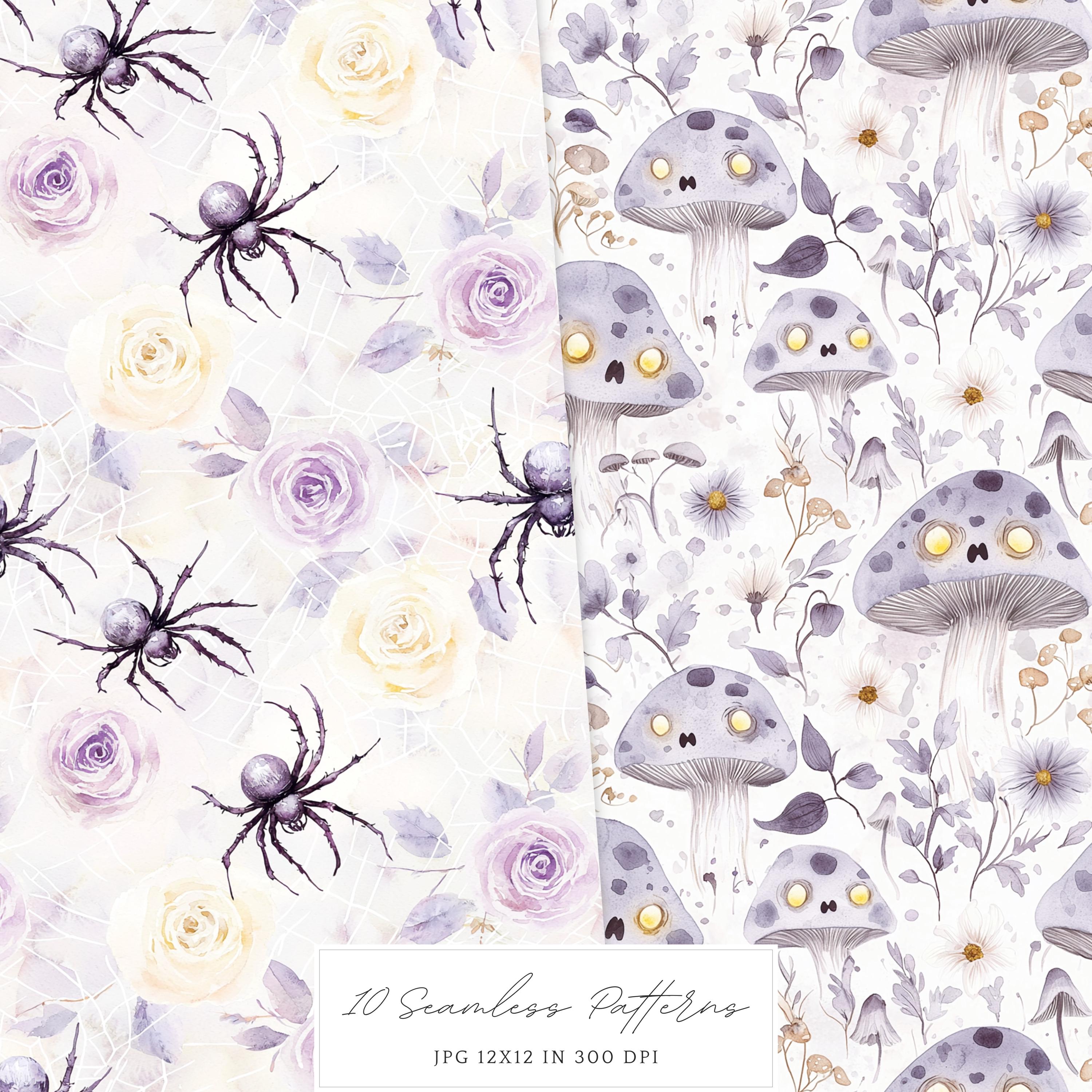 Watercolor Pastel Halloween Patterns, Floral Pumpkin Ghosts (digital ...
