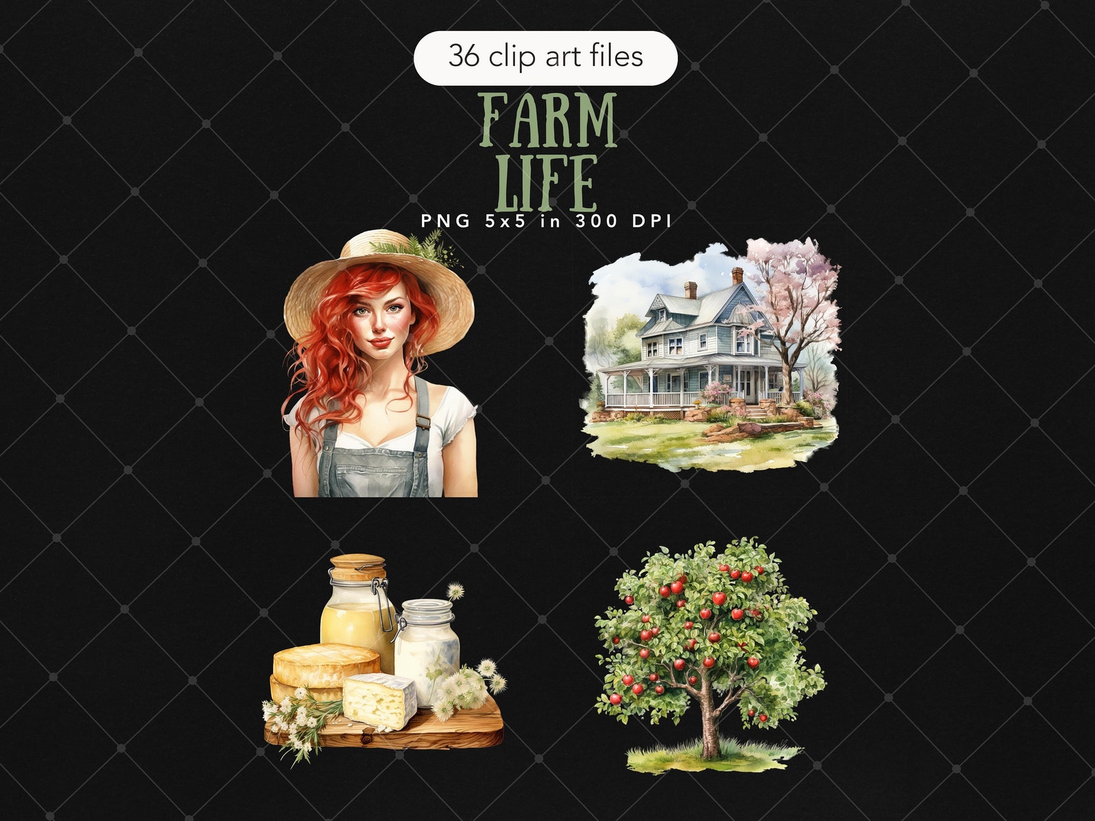 Watercolor Farm Life Clipart Bundle, Farmhouse Clip Art, Farm Animals ...