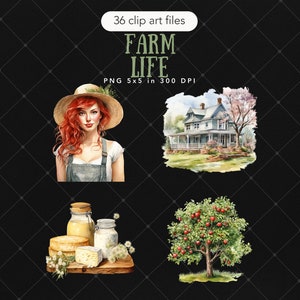 Watercolor Farm Life Clipart Bundle, Farmhouse Clip Art, Farm Animals ...