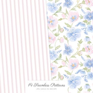 Watercolor Grandmillennial Seamless Patterns, Set 2, Pastel Floral JPEG ...