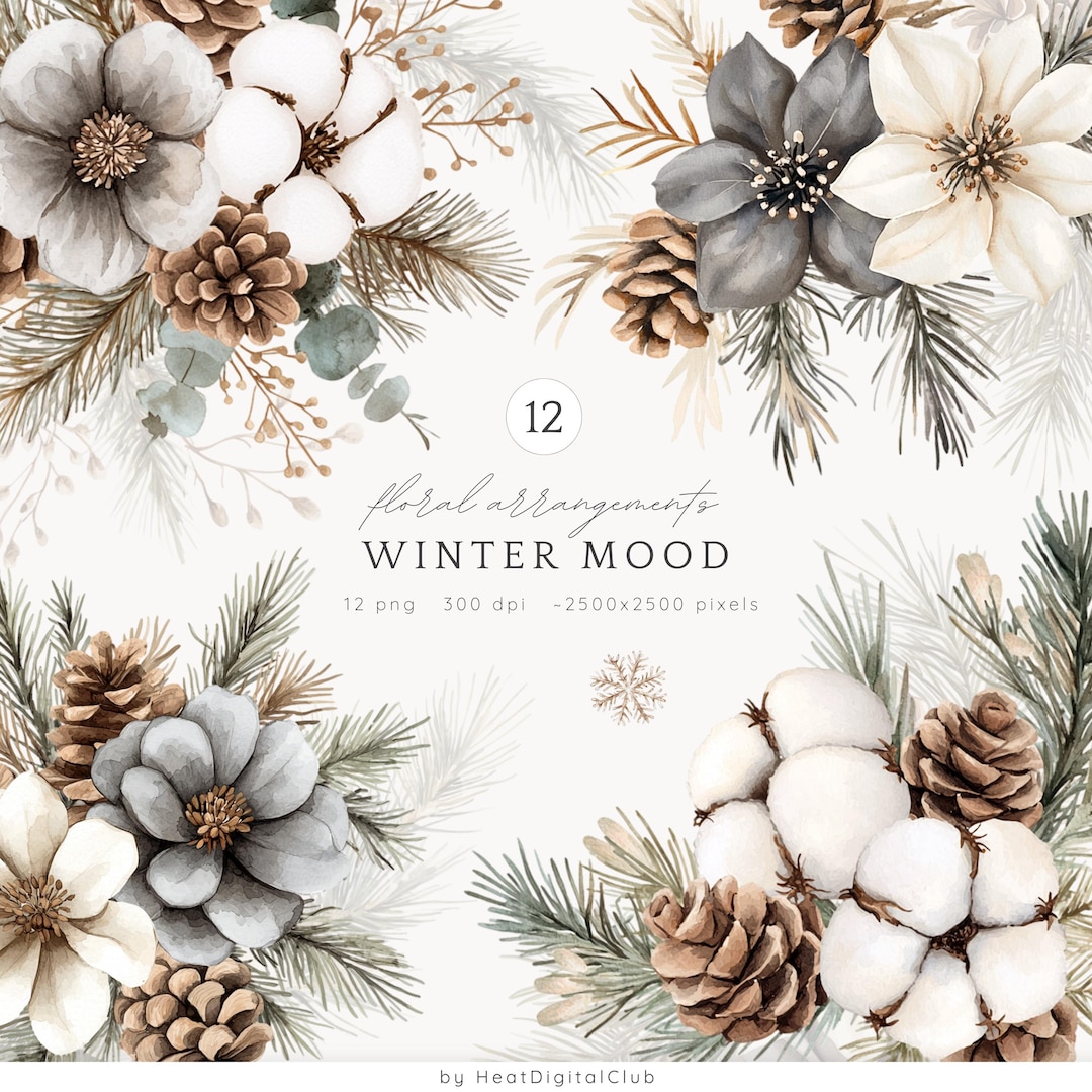 Watercolor Winter Mood Arrangement Clipart, Cozy Winter Clip Art Bundle ...