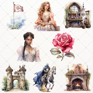Watercolor Medieval Clipart Bundle PNG, Knights, Castles, Princess ...