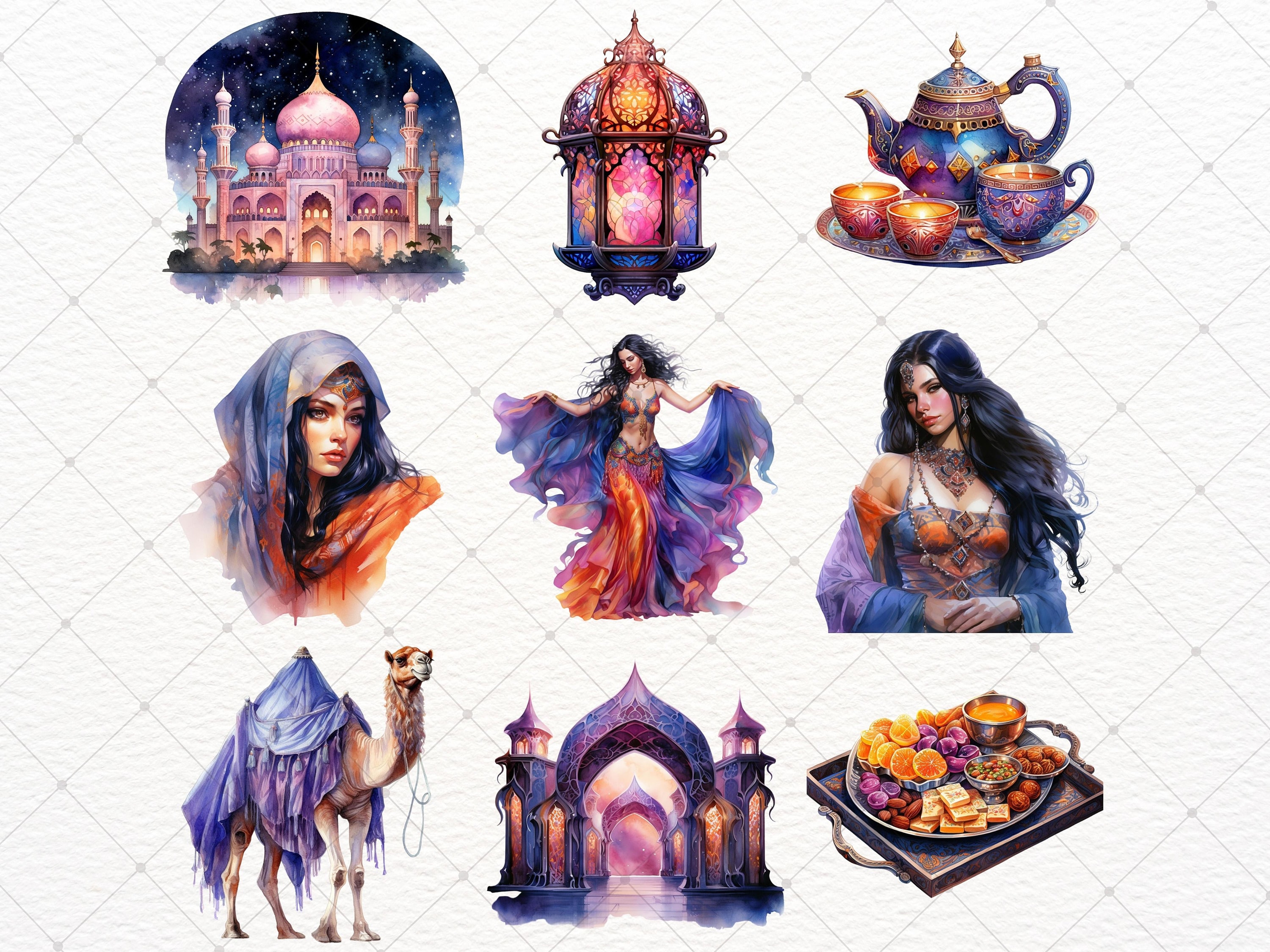 Watercolor Arabian Tale Clipart Bundle, Arabian Night, 1001 Night Clip ...