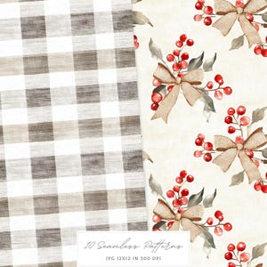 Watercolor Christmas Seamless Patterns, Organic and Cozy Xmas JPEG ...