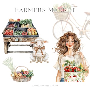 Watercolor Farmers Market Clipart, Fresh Vegetable Clipart, Veggie Clip ...