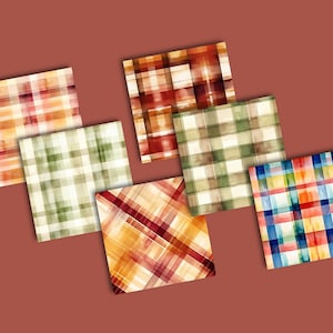 Seamless Watercolor Fall Plaid Patterns, Checkered Textures Digital ...