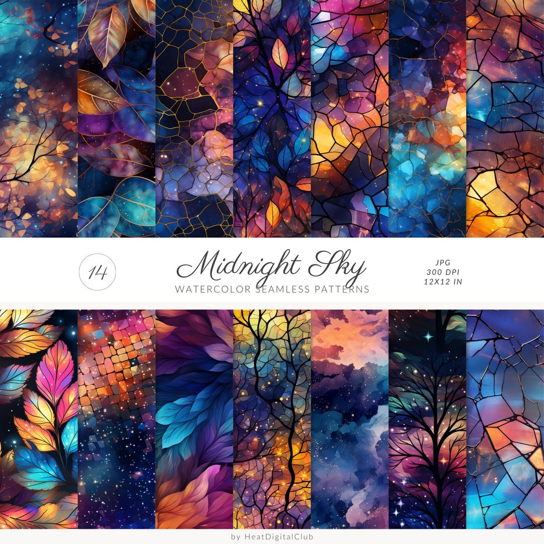 Seamless Midnight Sky Fall Patterns, Autumn Holographic Textures JPEG ...