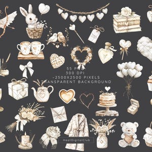 Watercolor Boho Valentines Day Clipart Bundle, Romantic Clip Art PNG ...