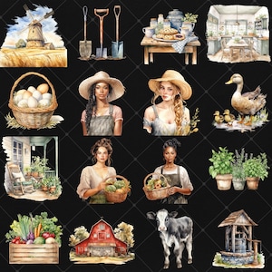 Watercolor Farm Life Clipart Bundle, Farmhouse Clip Art, Farm Animals ...