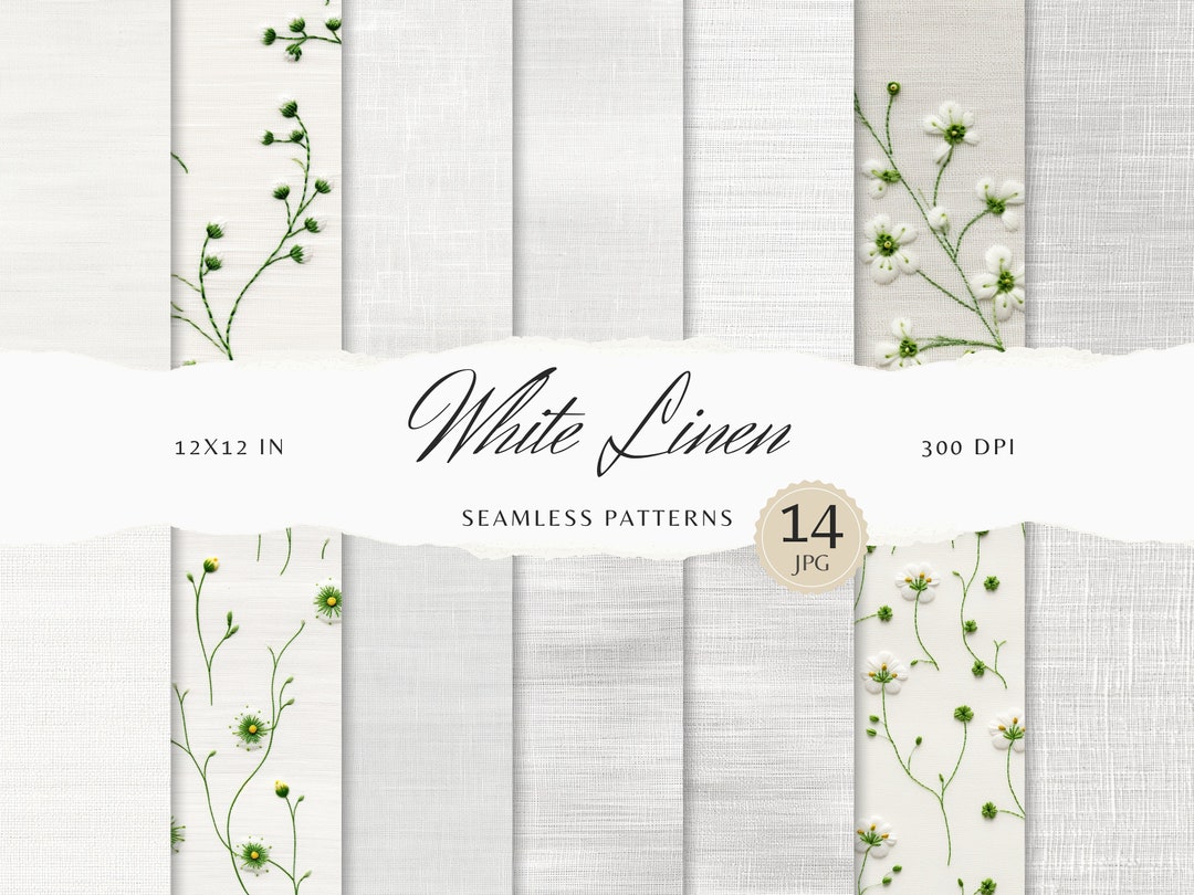 14 Seamless White Linen Patterns, Linen Textures Digital Download JPEG ...