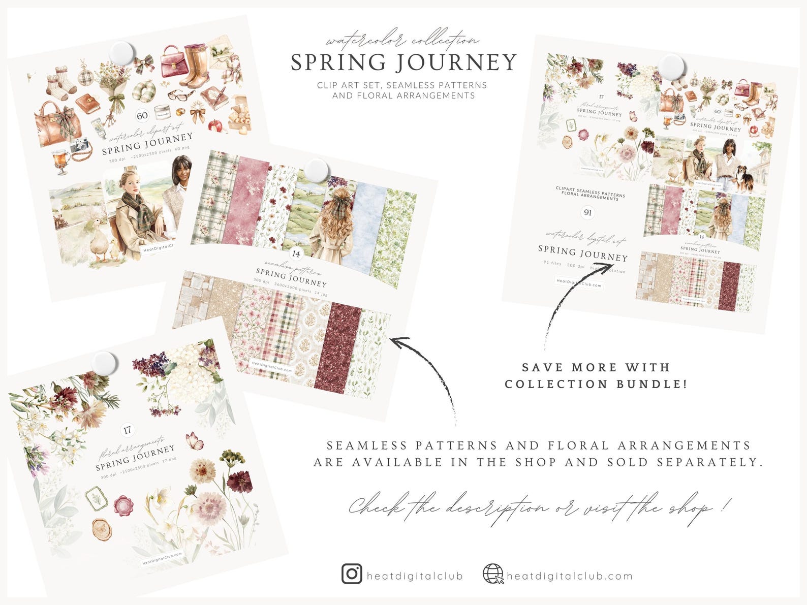 Watercolor Spring Journey Clipart, Travel Aesthetic PNG, English ...