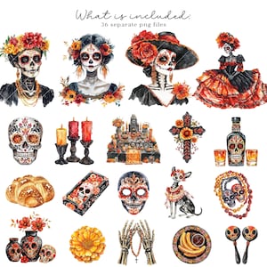 Watercolor Day of the Dead Clipart, Dia De Muertos Clip Art, Mexican ...