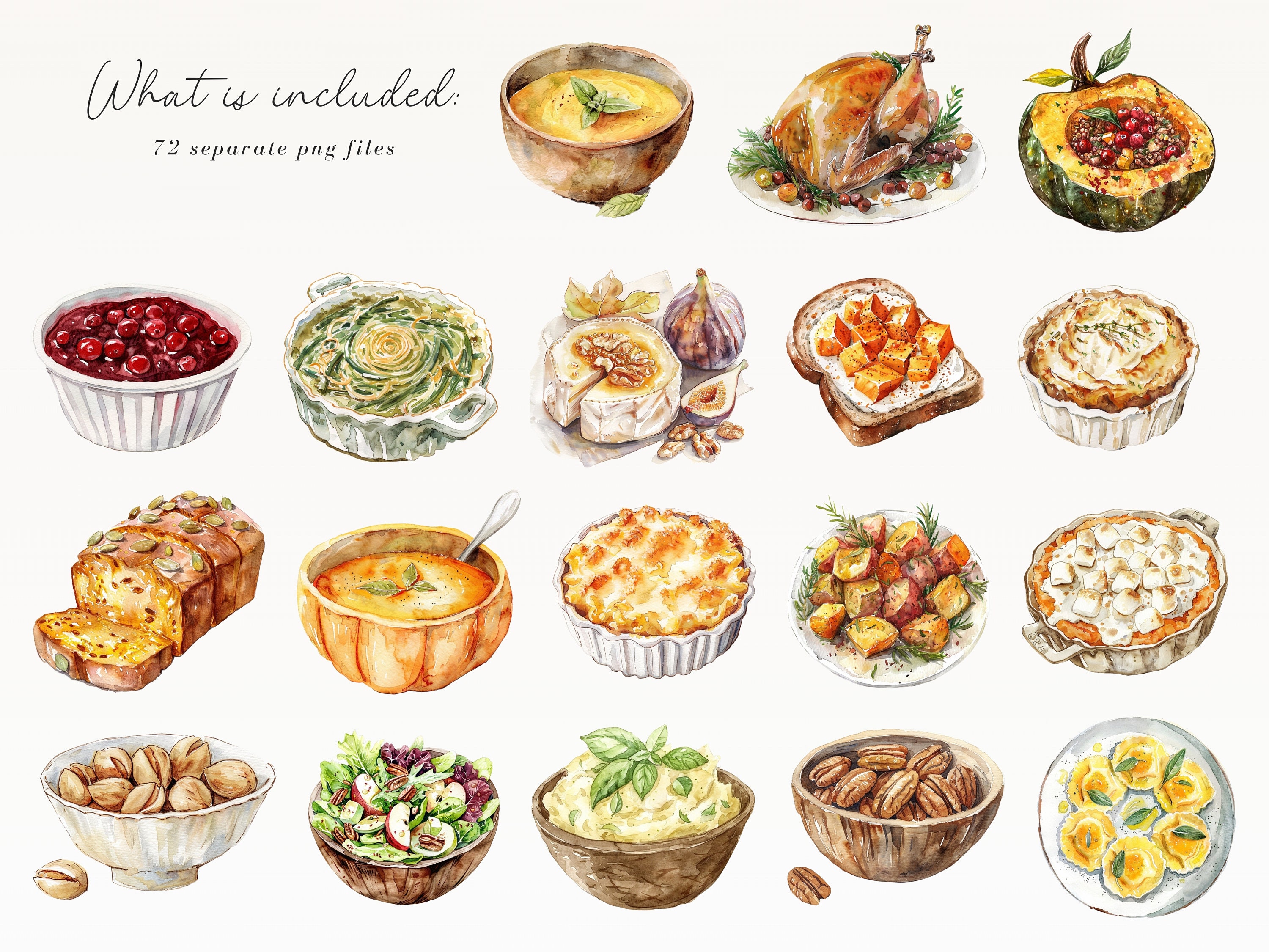 Watercolor Fall Food and Drinks Clipart, Autumn Desserts Clipart, Fall ...