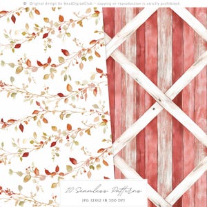 Watercolor Falling Apples Seamless Patterns, Cozy Autumn Gingham ...