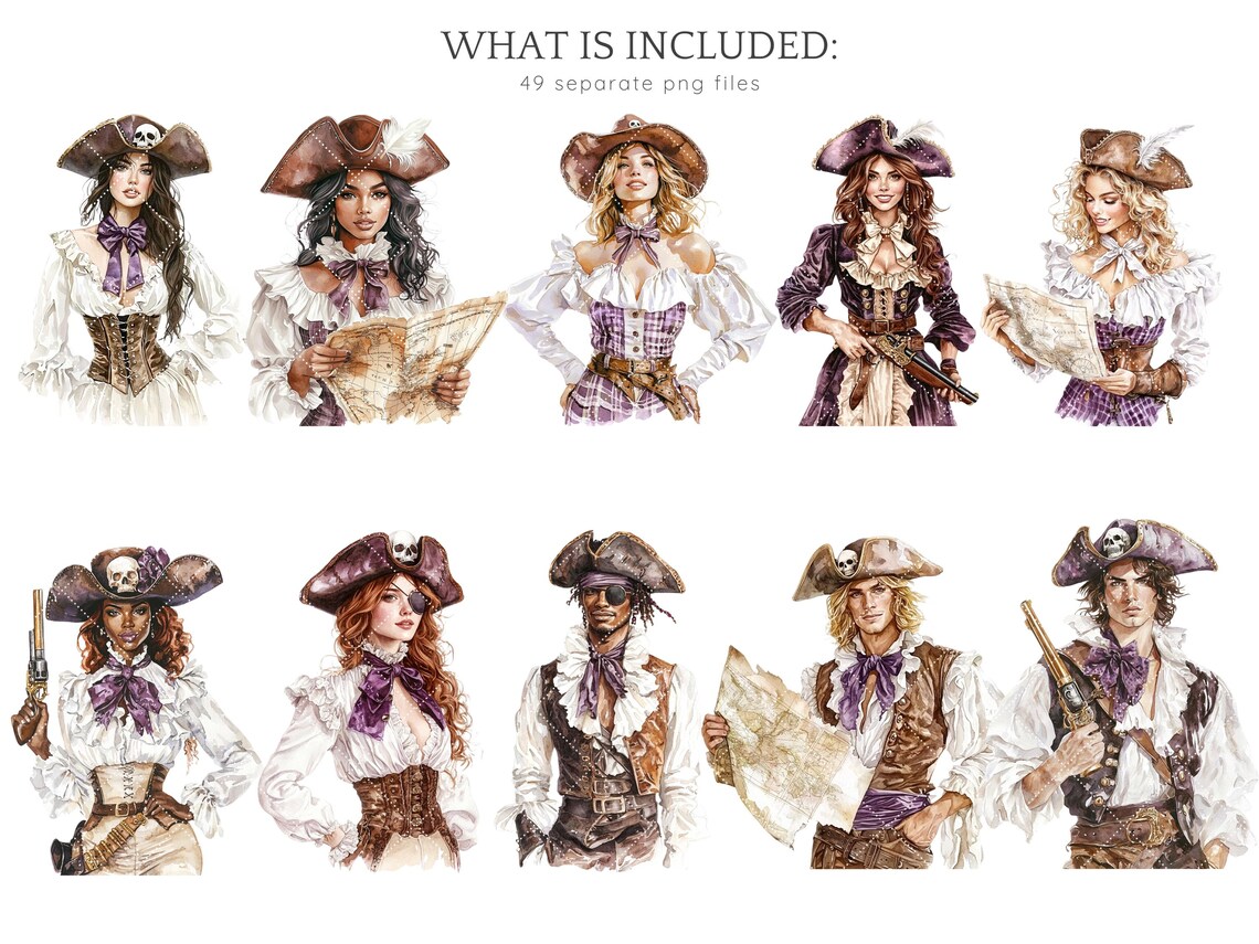 Watercolor Piratecore Clipart, Pirates PNG Bundle, Nautical Clip Art ...