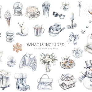 Watercolor Silver Ice Clipart, Cozy Winter Clip Art Bundle, Modern ...