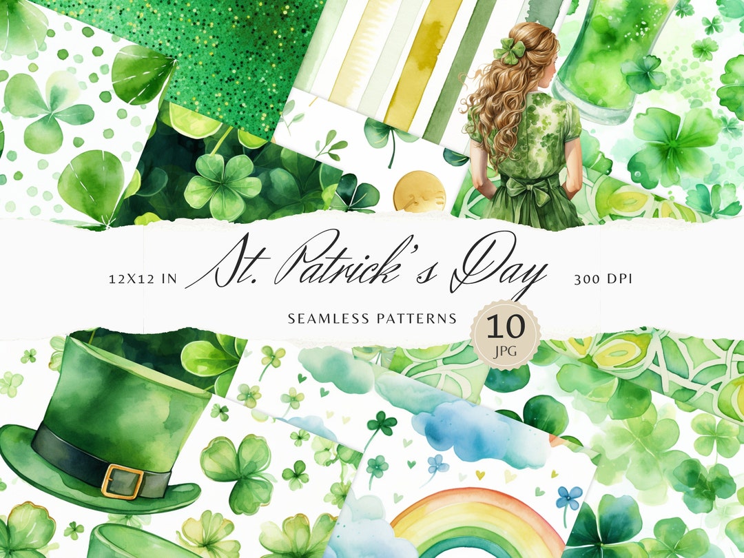 Watercolor St. Patrick's Day Seamless Patterns, Floral Pattern JPEG ...