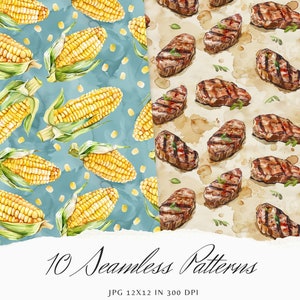 Watercolor Grill Party Seamless Patterns, BBQ Summer Pattern JPEG ...